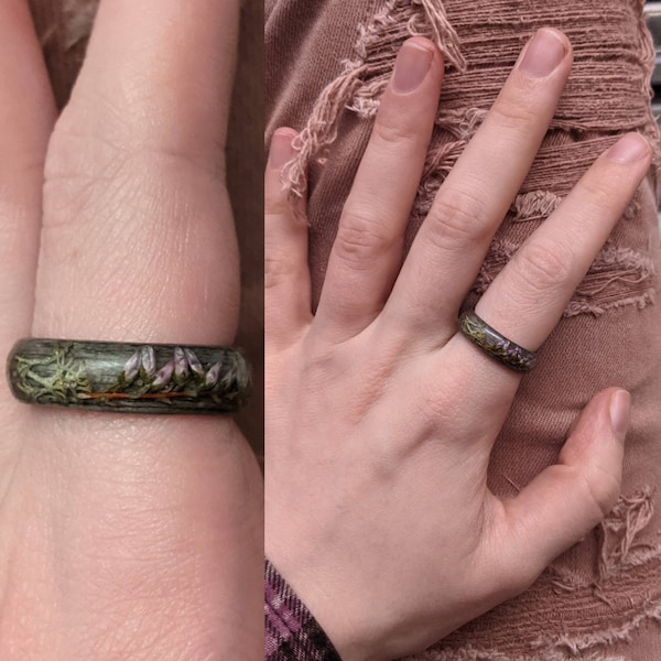 Wedding Forest Ring, Moss Nature Ring, Resin Wood Ring, Bentwood ...