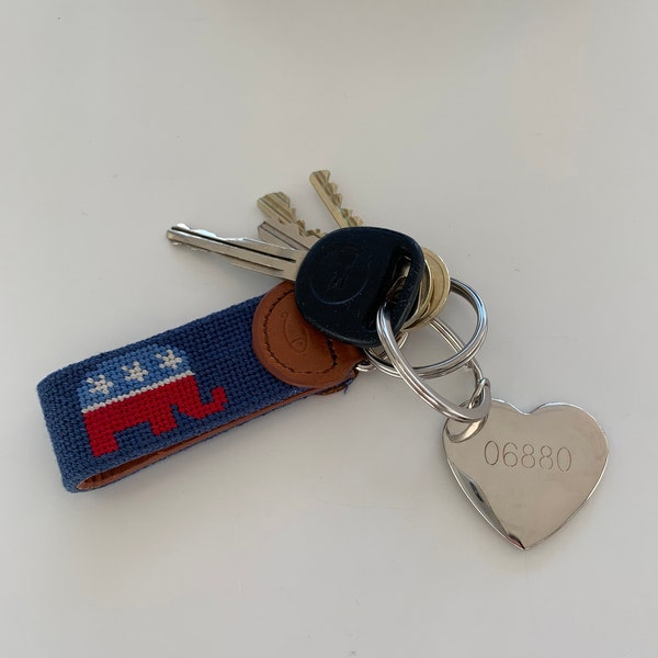 American Flag Needlepoint Keychain - Handmade Key Fob W/ Leather ...