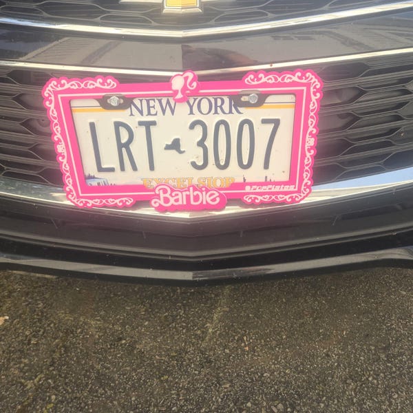 Popplates - Pink Barb Dolly Inspired License Plate Frame - Pink Floral ...