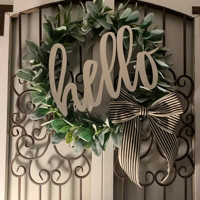 Hello Wood Word Cutout Wreath Decor, Hello Sign, White Hello Laser ...