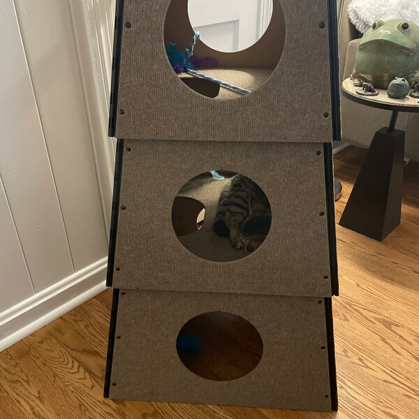 Cat Tower Tree Furniture Wood Boxes Stackable Nestable House Sleep Hide ...