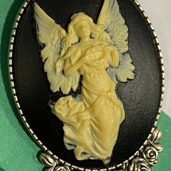Brooch - Guardian Angel With Wings Cameo Brooch / Pin, Beautiful Rose ...