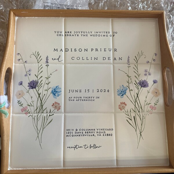 Wedding Tray, Tiles in a Square Wooden Tray, Couples Keepsake ...
