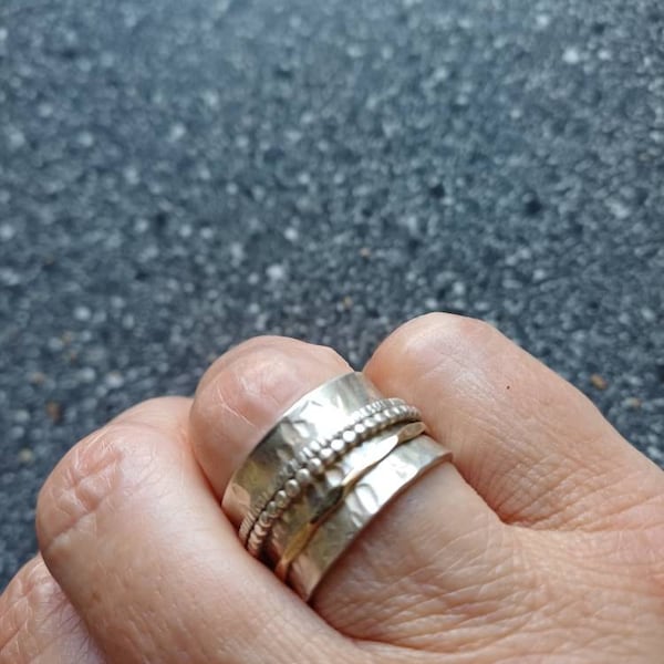 Bicolour Ring With Rotating Bands Made of 925 Silver and 375 Gold - Etsy