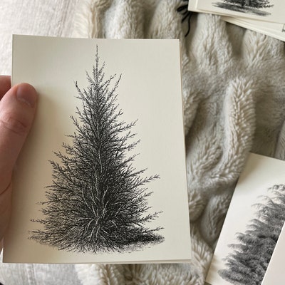 Pine Tree Note Card Set of 10 in White or Light Ivory With Matching ...