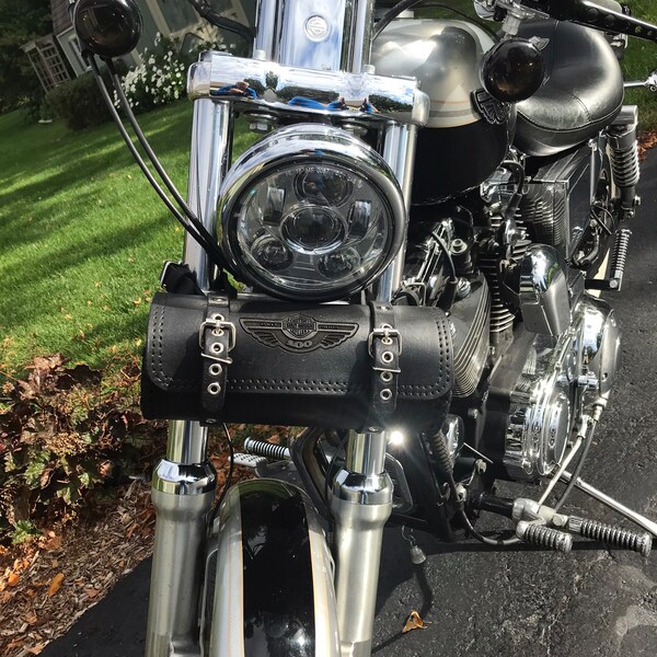 CHOPPER LEATHER BAG, Motorcycle Bag, Front Fork Tool Bag Leather Bag ...