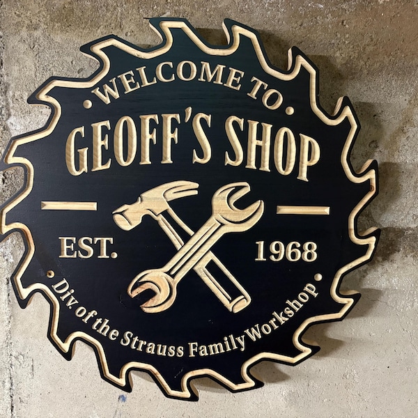 Custom Wood Workshop Sign – Personalized Garage Decor - Saw Blade ...