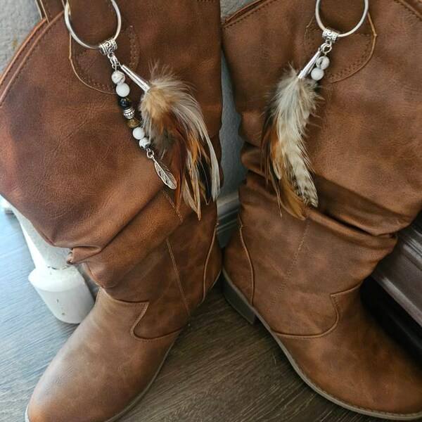 Boot Bling, Boot Bracelet, Feather and Beads Boot Topper With Charm ...