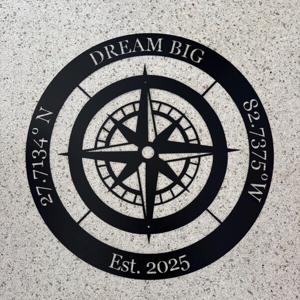 Personalized Compass Metal Sign - Custom Coordinates Sign - Nautical ...