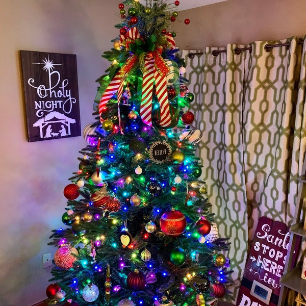 Whimsical Tree Topper, Red and Green Tree Topper, Christmas Tree Bow ...