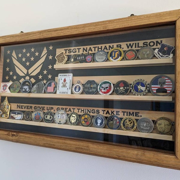XL US Flag Challenge Coin Display Case W/ Sliding Plexgilass Door ...