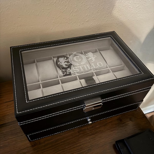 Personalized Leather Watch Box Watch Storage With Drawer Jewelry Watch ...