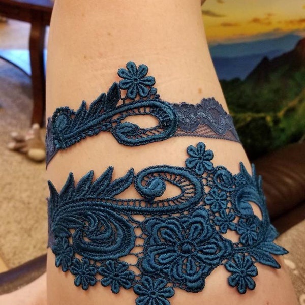 Blue Garter Wedding Garter Set, Bridal Garter Set Something Blue, Lace ...