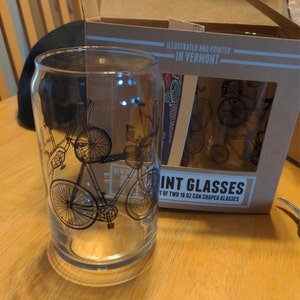 Bike Glass TWO Pack - Bicycle Barware Screenprinted Pint Glass Beer ...