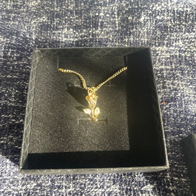18k Gold Rose Pendant Chain Mens Rose Necklace Gold Rose Pendant ...