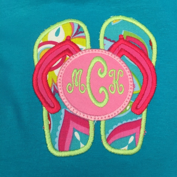 Flip Flops Monogram Machine Embroidery Applique Design 4 Sizes (shown ...