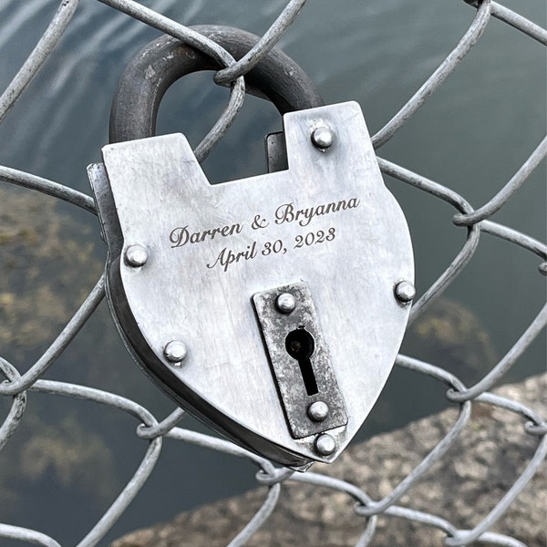 Personalized Custom Hand-forged Love Lock (silver) - Engraved Padlock ...