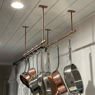 Handmade Copper and Brass Pot and Pan Rack, Copper Rails, Copper ...
