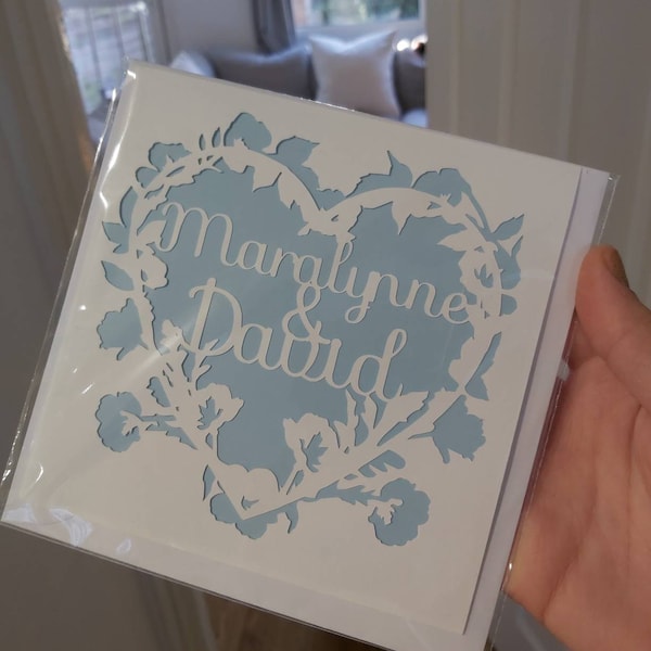 Floral Love Heart Personalised Card, Papercut Card, Personalised Names ...