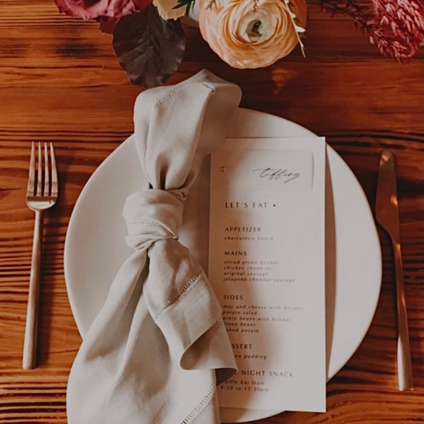 Printed Table Menu's With Name Card, Minimal Menu Cards With Gold ...