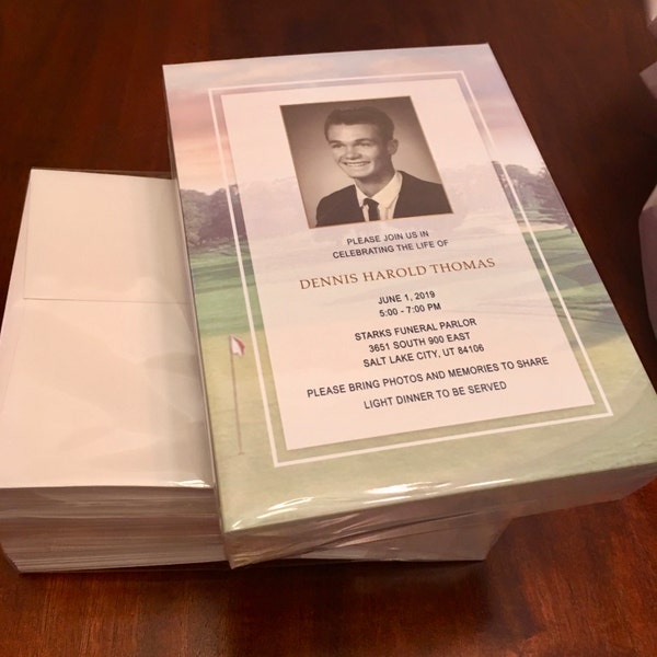 Celebration of Life Invitation Template, Golf Funeral Announcement ...