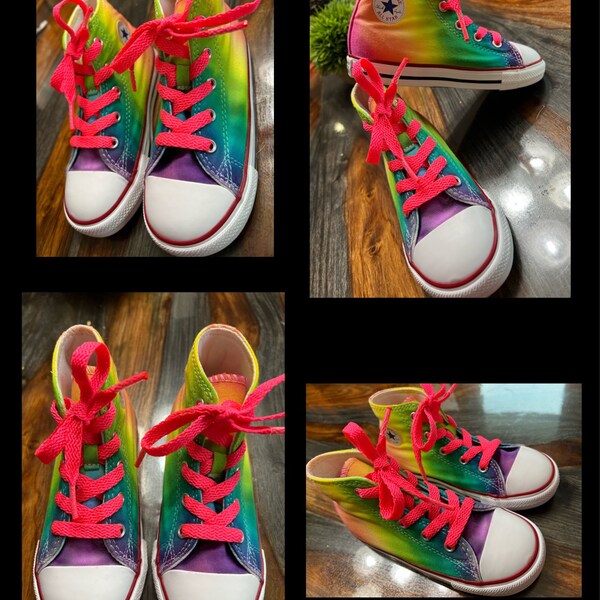 Custom Dyed Asymmetrical Neon Rainbow Converse All Star High Top Shoes ...