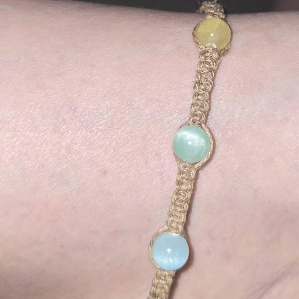 7 1/8" - 7 1/4" - Selenite Desert Rose Hemp Bracelet - Handmade Crystal ...