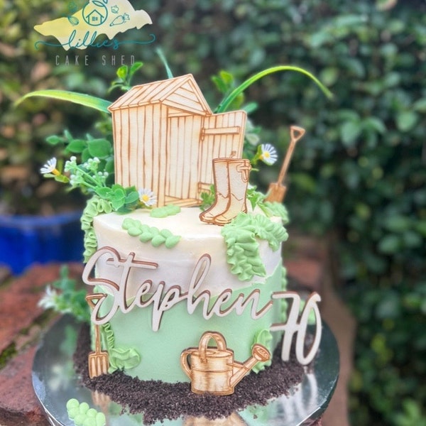 Gardening Theme Cake Topper, Allotment Cake Decorations, Spade Shed ...