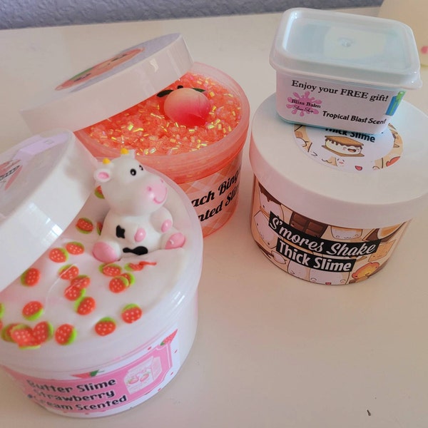 Strawberry Cow Butter Slime, Scented Slime, Pink Cow Slime Charm ...