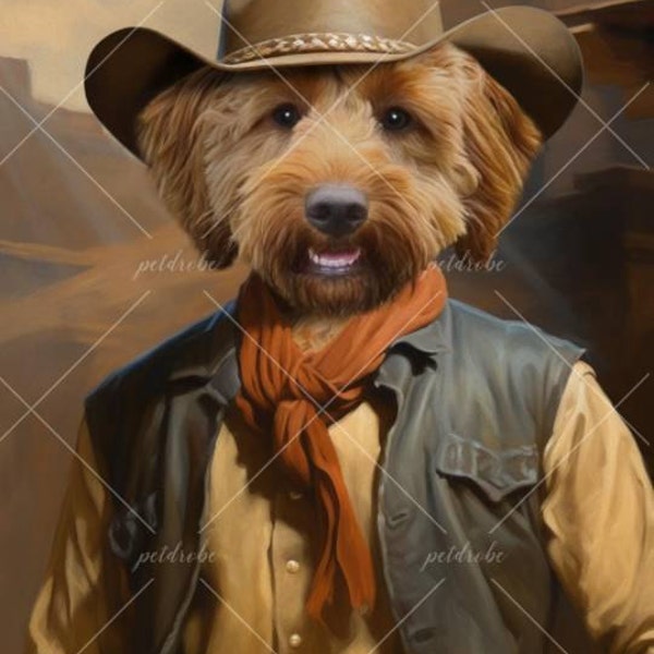 Custom Cowboy Pet Portrait, Western Dog Portrait, Cowboy Pet Gift, Dog ...