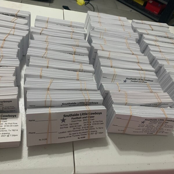 250 RAFFLE TICKETS Custom Printed Numbered Raffle Tickets Fundraiser ...