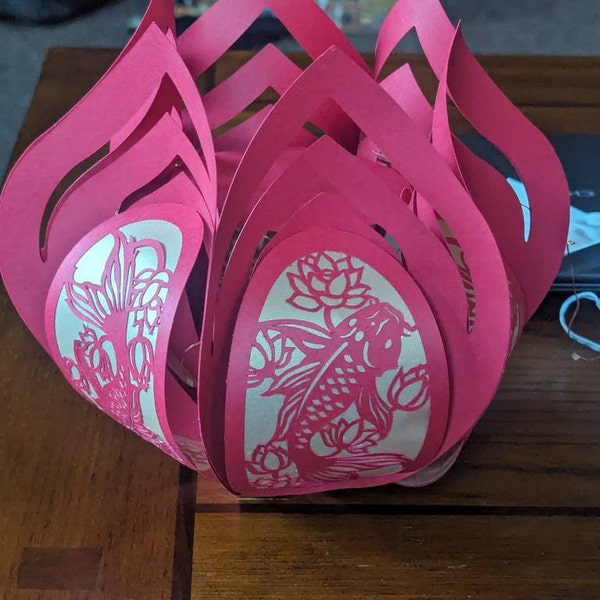 Lotus Lanterns SVG - Paper Lanterns Lotus and Carp - Paper Cutting Template - Lantern SVG - DIY ...