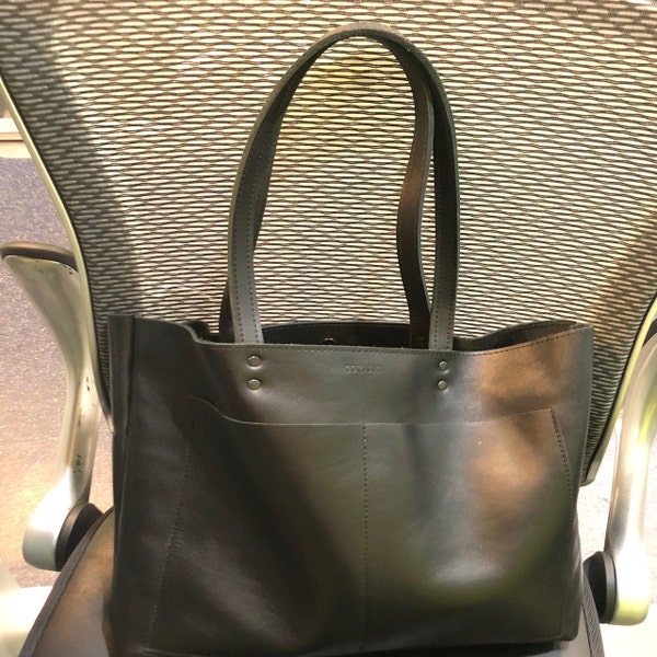 Simple Graphite Black Leather Tote Bag No. LPB-8031 - Etsy
