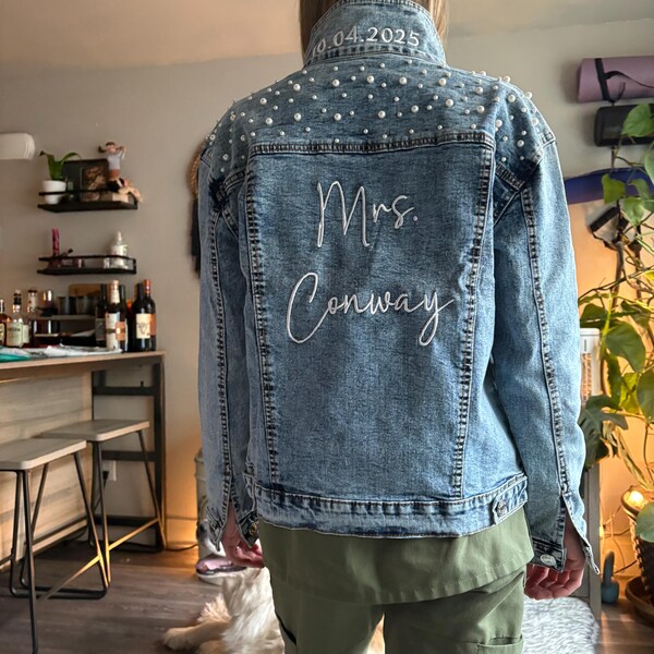 Bride Jean Jacket - Black Denim, Embroidered Black Bridal Jacket ...