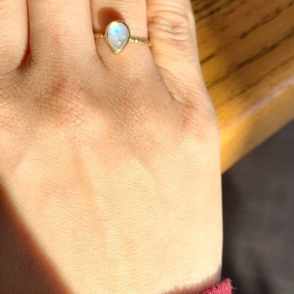 Moonstone Stackable Ring; Rainbow Moonstone Ring; Gold Moonstone Ring ...