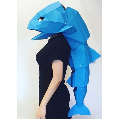 Fish Papercraft Mask Template, Low Poly Paper Mask, Unique Halloween ...