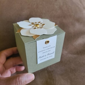 Sage Favor Boxes With Flower Decor for Wedding, Bridal Party, Baptism ...