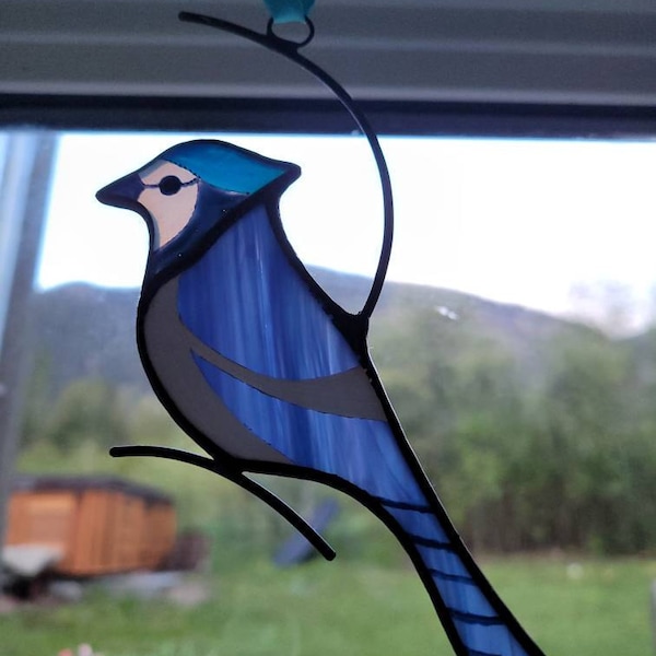 Stained Glass Blue Jay, Bluejay Suncatcher, Window Hanging, Stained ...