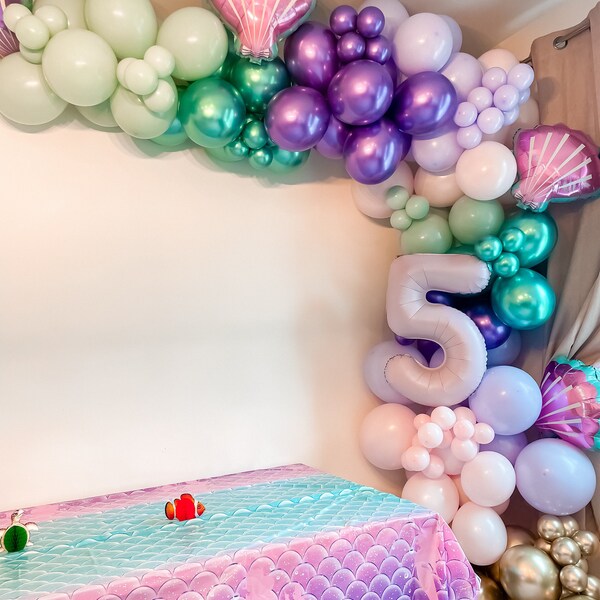 Mermaid Birthday Balloon Arch Kit, Blue & Purple Party Balloon Garland ...