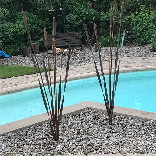 Large Rustic Cattail Bulrush Sculpture: Metal Bulrush | Handcrafted ...
