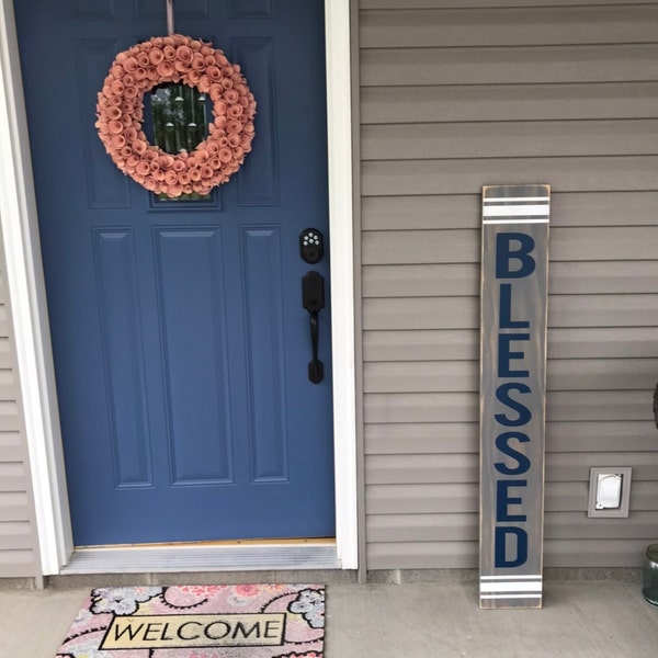 Blessed Porch Sign - Blessed Vertical Porch Sign - Farmhouse Style Wood ...