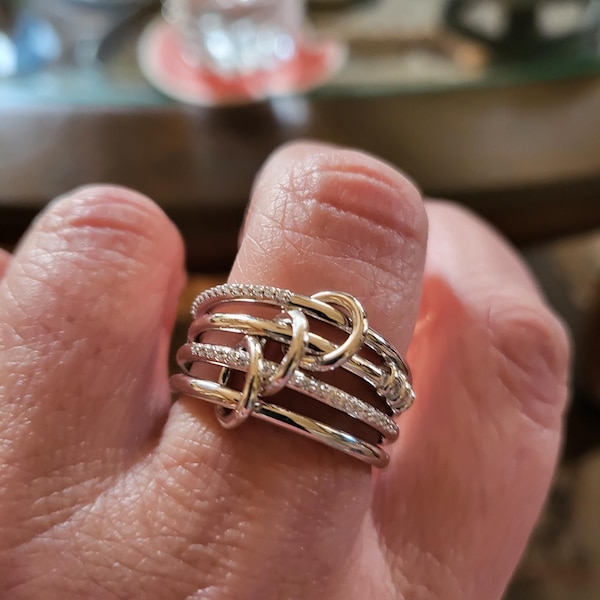 Connected Stacking Rings Solid Gold Linked Rings, Diamond Bands - Etsy