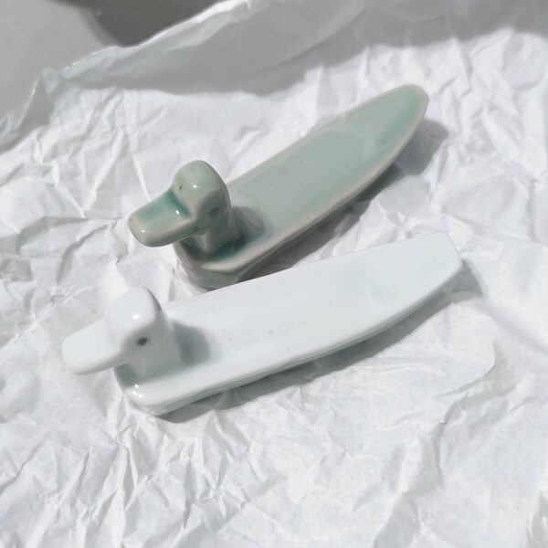 Set of Two Handmade Ceramic Duck Spoon & Chopstick Rest: Celadon Spoon ...