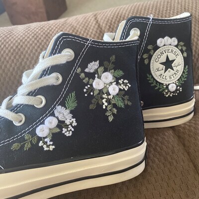 Embroidered Converse/converse Custom Flower Embroidery /bridal - Etsy