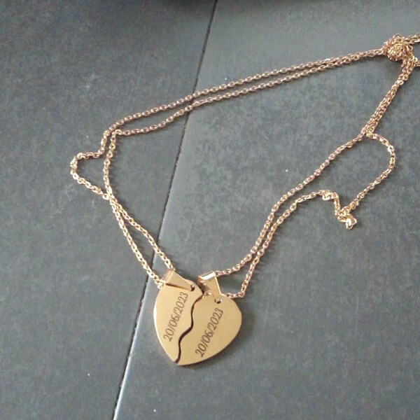 Personalised Engraved Split Hearts Shape Necklace, Custom Names ...