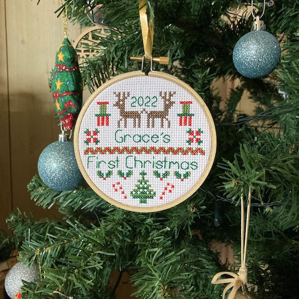 Christmas Ornament Cross Stitch Pattern, Baby's First Christmas ...