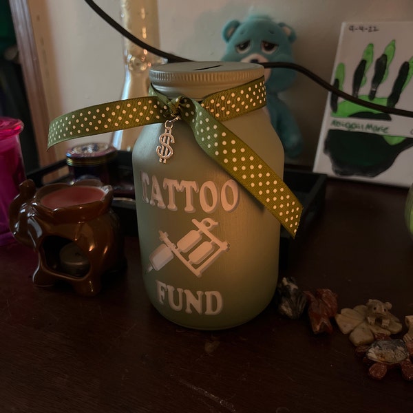 Tattoo Fund Painted Mason Jar, Tattoo Fund, Tattoo Fund Bank, Bank ...