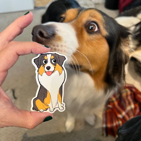 Australian Shepherd Sticker || Aussie Chibi Puppy Dog, Vinyl, Hand ...
