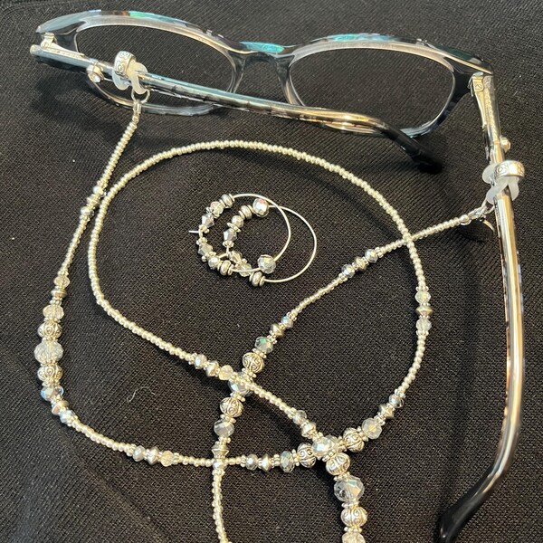 Eyeglass Chain, Silver on Silver, Luxury Glasses Chain, Beaded Glasses ...