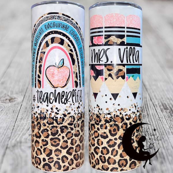 20 Oz Skinny Tumbler Rainbow Leopard Glitter Teacher Tumbler Pencil ...